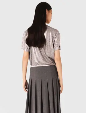 Maje Metallic Lamé T-shirt - Silver