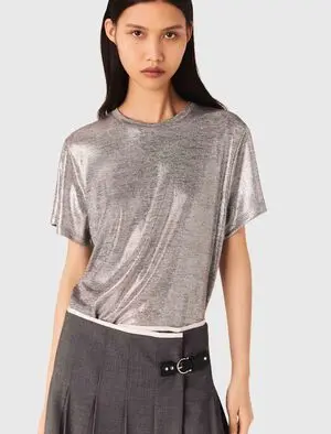 Maje Metallic Lamé T-shirt - Silver