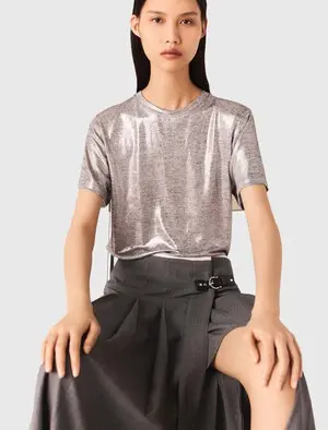 Maje Metallic Lamé T-shirt - Silver