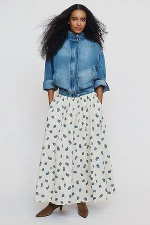 Maeve Jacie Poplin Printed Maxi Skirt - Dog Pattern
