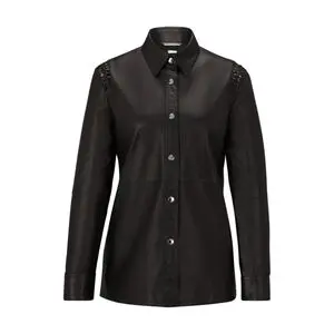 BOSS Regularfit Blouse In Leather With Woven Details - Black
