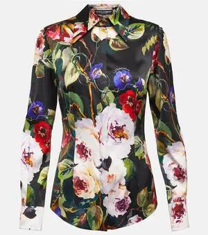 Dolce & Gabbana Floral Silk-blend Satin Shirt - Black