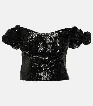 Costarellos Birdie Off-shoulder Sequined Top