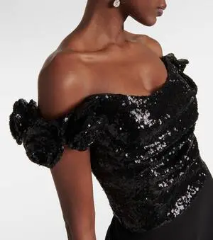 Costarellos Birdie Off-shoulder Sequined Top