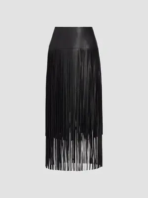L'Agence Karolina Fringe Faux Leather Skirt - Black