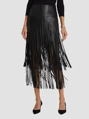 L'Agence Karolina Fringe Faux Leather Skirt - Black