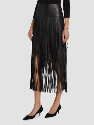 L'Agence Karolina Fringe Faux Leather Skirt - Black