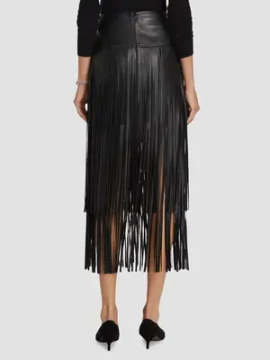 L'Agence Karolina Fringe Faux Leather Skirt - Black