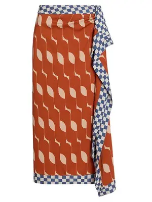 Dries Van Noten Women's Sole Printed Silk-Blend Midi-Skirt - Rust  - Rust