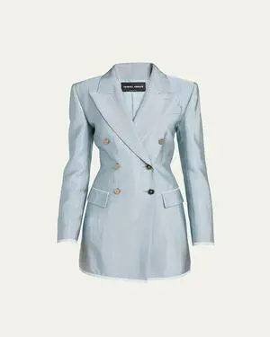 Giorgio Armani Textured Double-breasted Blazer - Sage