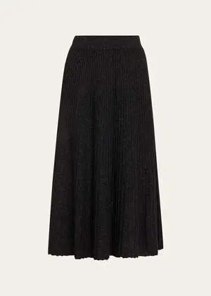 LISA YANG Amelia Cashmere Sparkle Knit Midi Skirt - Black Sparkle