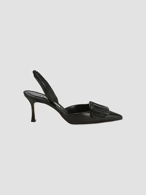 Manolo Blahnik Maysli 70mm Leather Slingback Pumps - Black