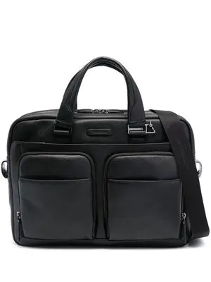 PIQUADRO Logo-plaque Leather Briefcase - Black