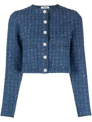 Sandro Sequin-embellished Cropped Tweed Jacket - Blue