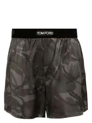 TOM FORD Camouflage-pattern Silk Boxer Briefs - Green
