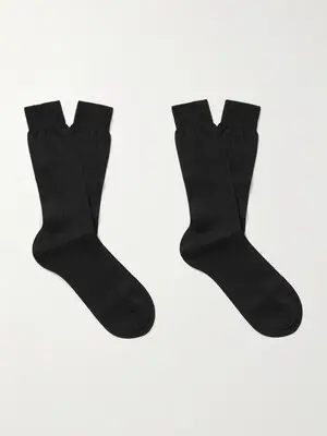 Mr P. Ribbed Cotton Dress Socks - Black