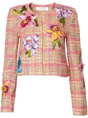 Carolina Herrera Floral-embroidered Tweed Jacket - Pink