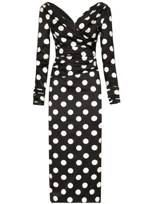Dolce & Gabbana Polka Dot-print Satin Midi Dress - Black