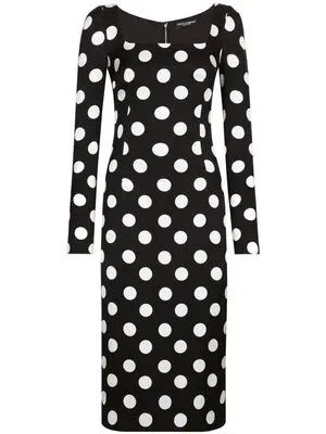 Dolce & Gabbana Polka Dot-print Midi Dress - Black