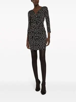 Dolce & Gabbana Polka Dot-print Draped Mini Dress - Black