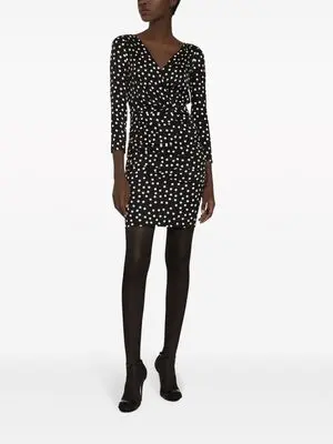 Dolce & Gabbana Polka Dot-print Draped Mini Dress - Black