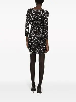 Dolce & Gabbana Polka Dot-print Draped Mini Dress - Black