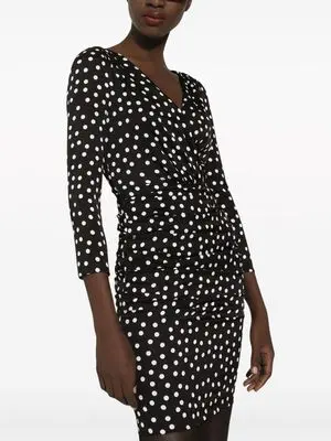 Dolce & Gabbana Polka Dot-print Draped Mini Dress - Black