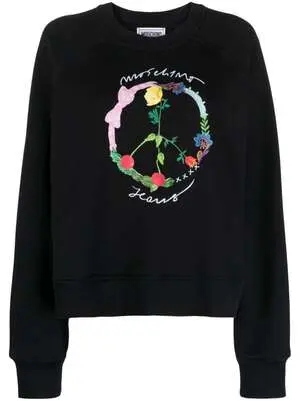 Moschino Peace Sign-print Cotton Sweatshirt - Black