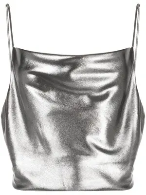ROTATE BY BIRGER CHRISTENSEN Metallic-effect Sleeveless Crop Top - Silver