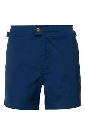 TOM FORD Logo-buckle Compact-poplin Swim Shorts - Blue