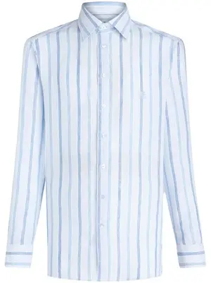 Etro Pegaso-embroidered Striped Shirt - Blue