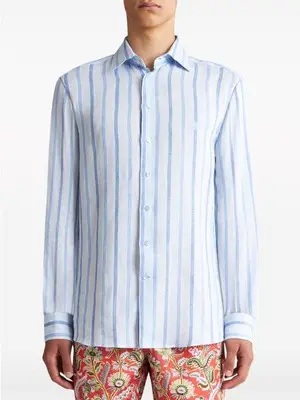 Etro Pegaso-embroidered Striped Shirt - Blue