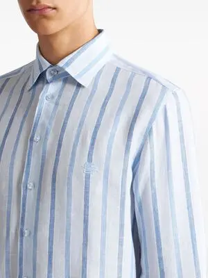 Etro Pegaso-embroidered Striped Shirt - Blue