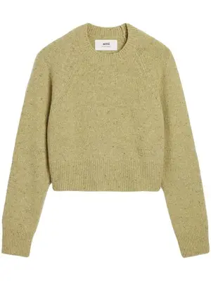 AMI Paris Logo Embroidered Crew Neck Jumper - Green