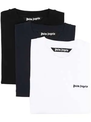 Palm Angels Logo-embroidered Cotton T-shirts - Blue