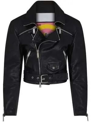 Dsquared2 Cropped Leather Biker Jacket - Black