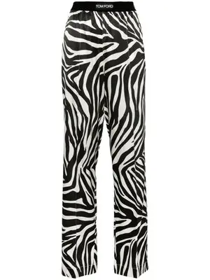 TOM FORD TOM FORD Zebra-Print Silk Trousers Black