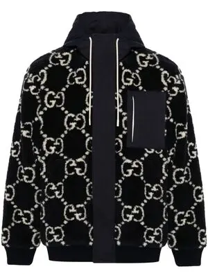 Gucci Gg Jacquard Fleece Hooded Jacket