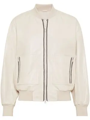 BRUNELLO CUCINELLI Brunello Cucinelli Monili Bead-Embellished Leather Jacket
