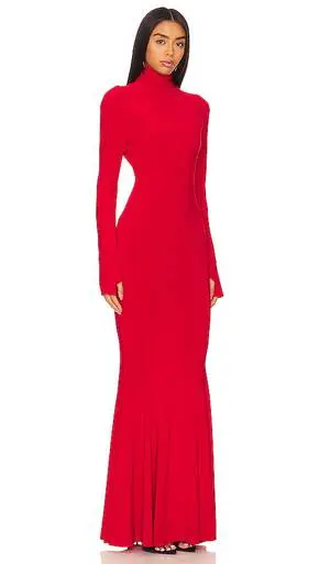 Norma Kamali Long Sleeve Turtle Fishtail Gown - Tiger Red