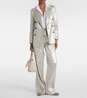 Brunello Cucinelli Double-breasted Metallic Linen-blend Blazer