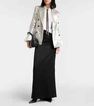 Brunello Cucinelli Double-breasted Metallic Linen-blend Blazer - Silver