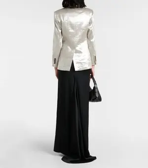 Brunello Cucinelli Double-breasted Metallic Linen-blend Blazer - Silver