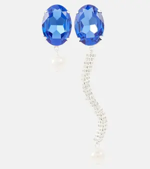 Magda Butrym Asymmetric Crystal And Pearl Drop Earrings - Blue