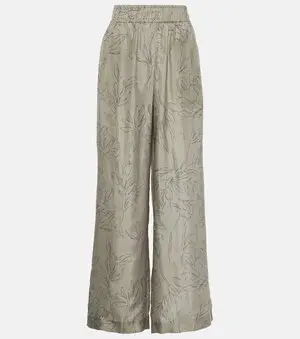 Brunello Cucinelli Floral Wide-leg Pants - Brown