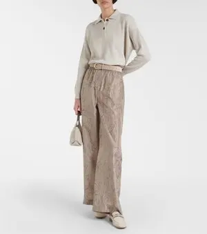 Brunello Cucinelli Floral Wide-leg Pants - Brown