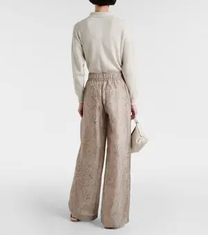 Brunello Cucinelli Floral Wide-leg Pants - Brown