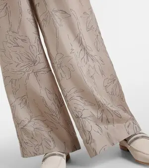 Brunello Cucinelli Floral Wide-leg Pants - Brown