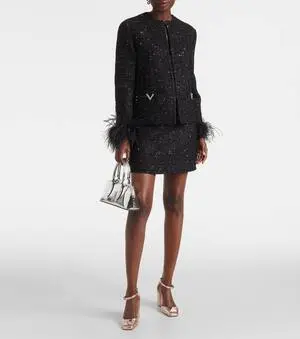 Valentino Garavani Feather-trimmed Tweed Jacket