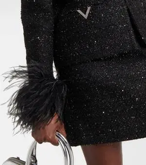 Valentino Garavani Feather-trimmed Tweed Jacket